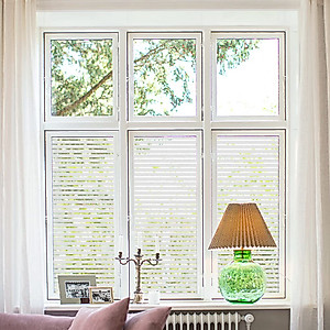 Donox Window Privacy Film UV Protection Static Window Film Non-Adhesive Window Film Beautiful and Simple for Home Office Striped Patterns 35.4 x 78.7 Inch