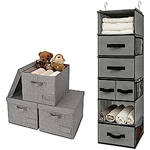 GRANNY SAYS Bundle of 1-Pack Hanging Clothes Organizer & 3-Pack Rectangle Storage Bins with Lids and Handles