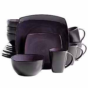 Gibson Soho Lounge Dinnerware set, Square, Purple, Service for 4 (16pcs)