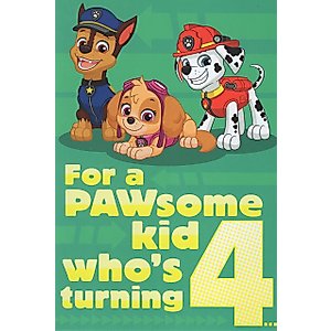 Paw Patrol Happy 4th Fourth Birthday Card (Age 4) Featuring Chase, Skye, and Marshall - For a PAWsome Kid Who's Turning 4... You're Wished Adventure, Fun, and More! Happy 4th Birthday!