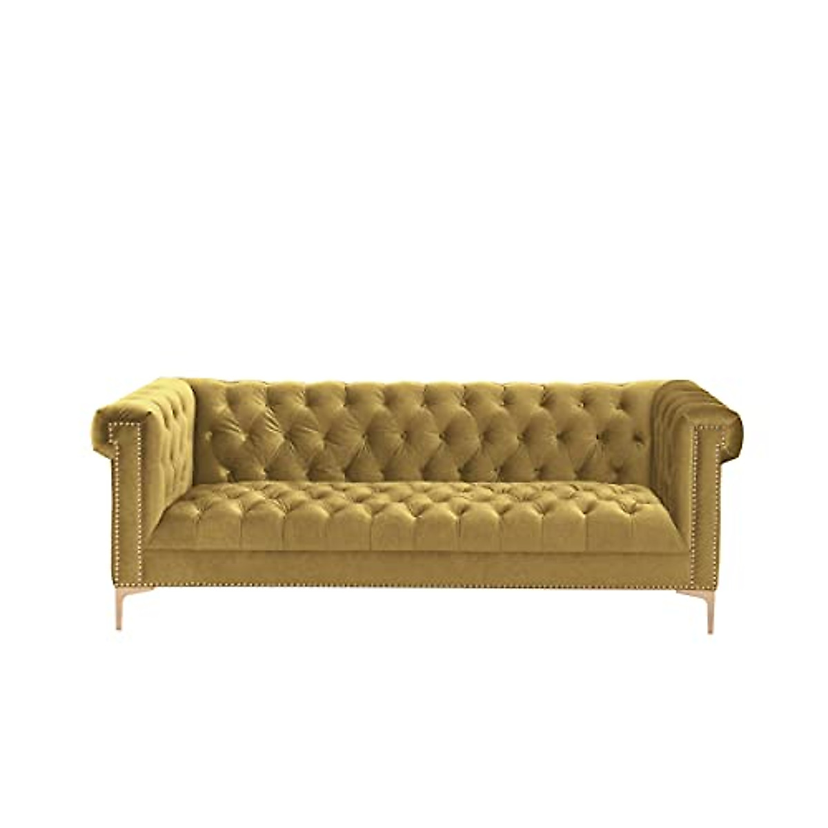 Iconic Home Gold/COGNAC Gold Bea Velvet with Nail head Trim Tone Metal Sofa