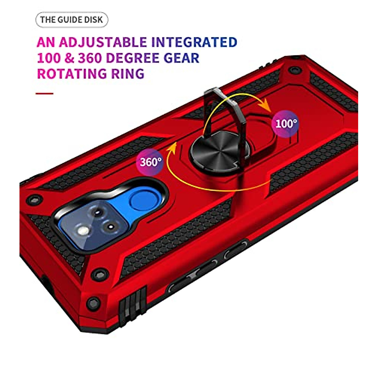 YZOK Compatible with Moto G Play Case,with HD Screen Protector,[Military Grade] Ring Car Mount Kickstand Hybrid Hard PC Soft TPU Shockproof Protective Case for Motorola Moto G Play 2021 (Red)