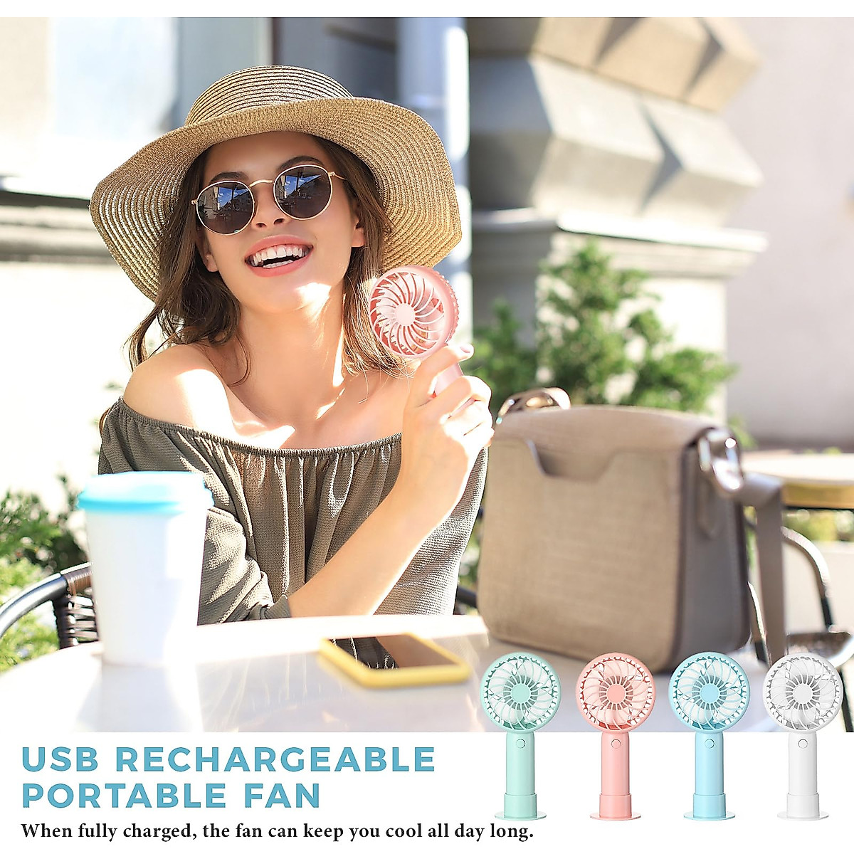 Tujoe Mini Powerful Handheld Fan Mini Portable Fan 3 Speed Personal Small Desk Fan with Base USB Rechargeable Fan for Women Eyelash Makeup Office Travel Beach Indoor Outdoor(48 Pcs)