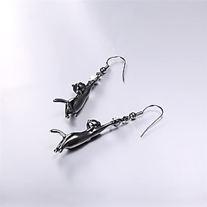 U7 Cute Cat Ear Pendant Black Kitten Dangle Drop Earrings with Rhinestones