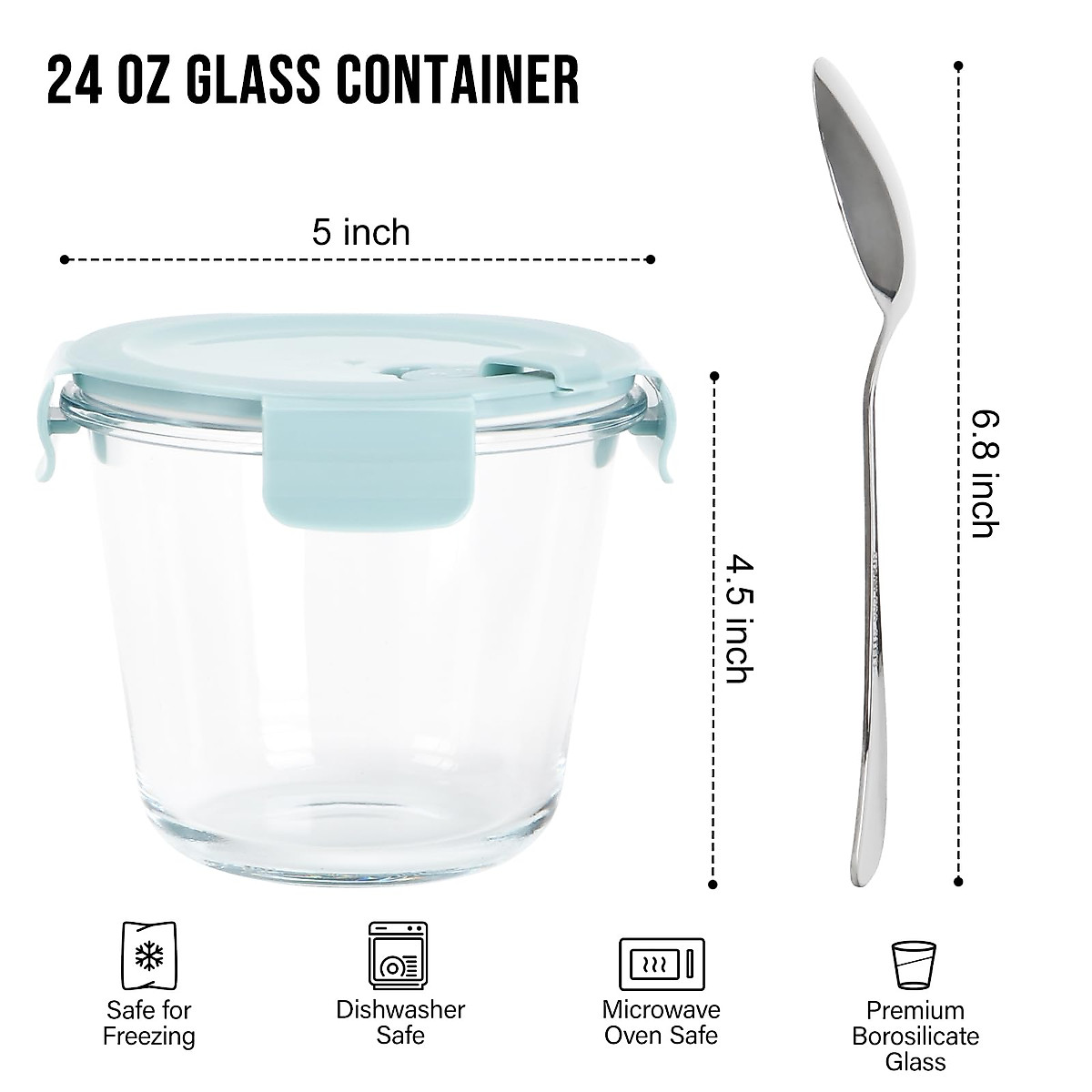 BEWAVE 24 Oz Overnight Oats Containers with Lids, Glass Oatmeal Mason Jars Large Capacity Cups for Pudding Salad Cereal Yogurt Milk Fruit Storage