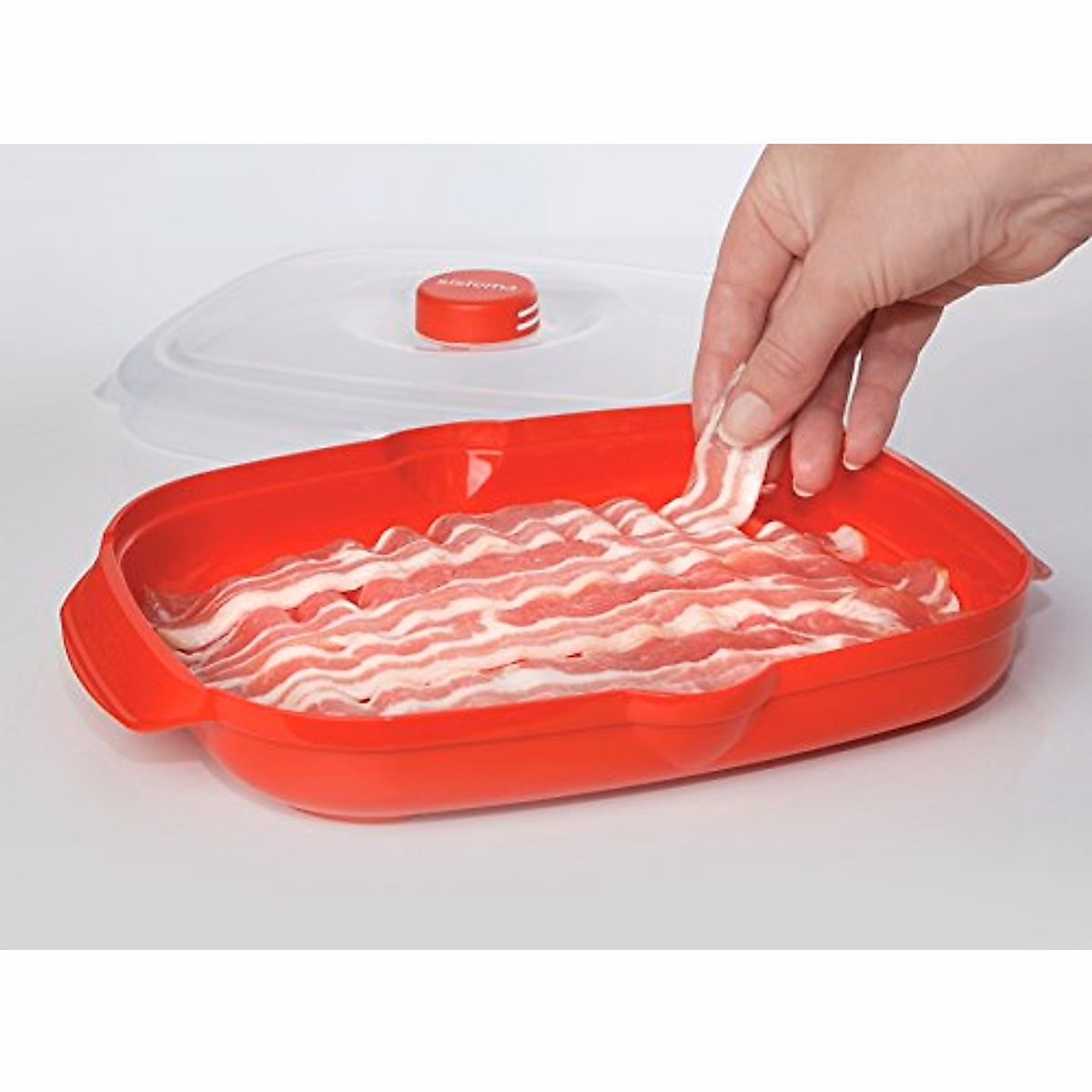 Sistema Microwave Easy Bacon, 28.7 x 21.9 x 7 cm, Red