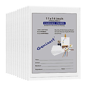 Genixart White Blank Canvas Panels, 11x14 Inch 12 Pack, 100% Cotton, Primed Professional Artist Canvases Boards for Acrylics & Oils Painting