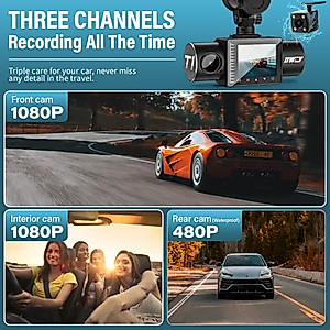 iiwey Dash Cam Front Rear and Inside 1080P Three Channels with IR Night Vision Car Camera SD Card Included Dashboard Camera Dashcam for Cars HDR Motion Detection and G-Sensor for Car, Taxi, Uber