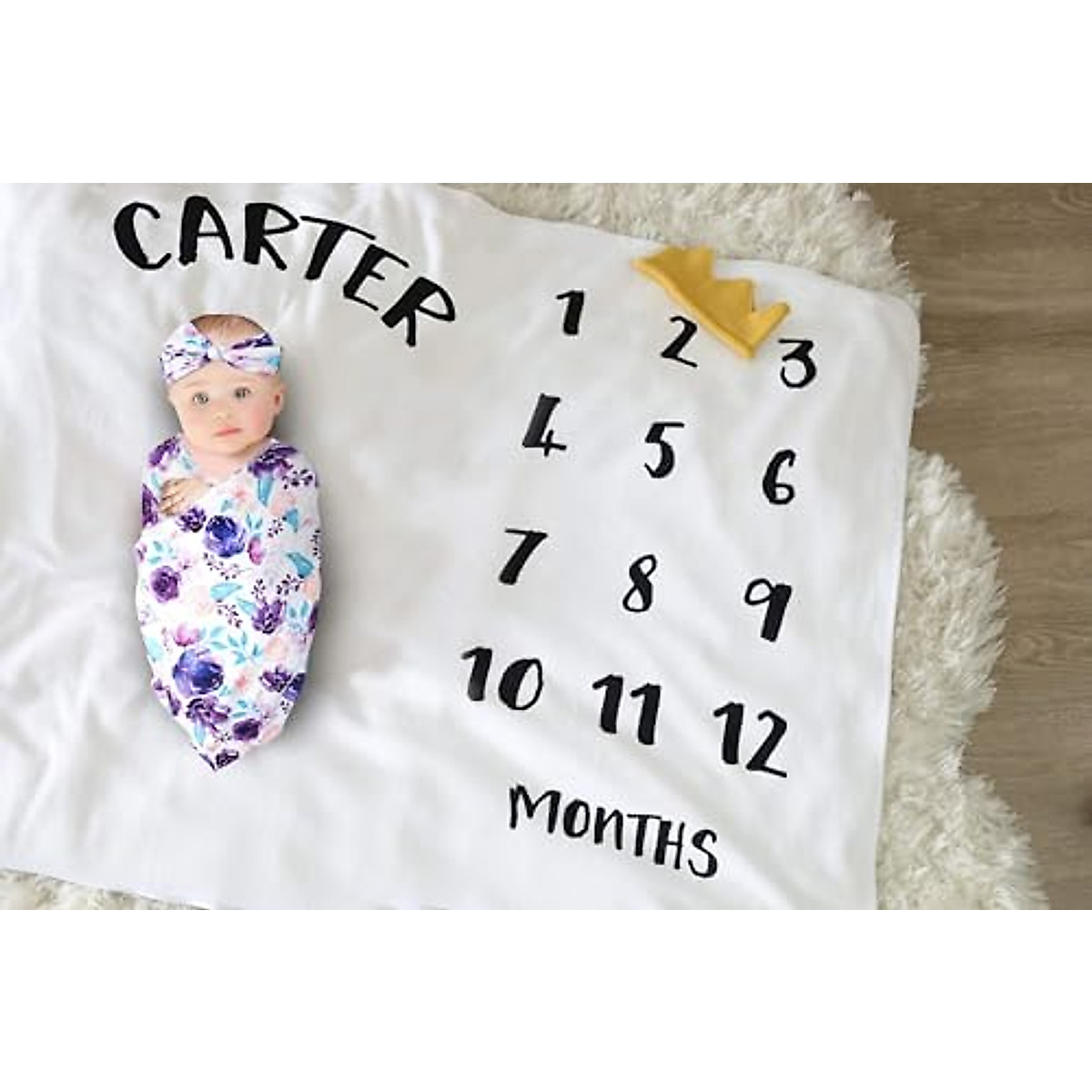 Newborn Receiving Blanket Girl, Stretchy Baby Swaddle Blankets Headband Hat Set, New Born Hospital Outfit Infant Shower Gift, 0-3 Months, Purple Floral