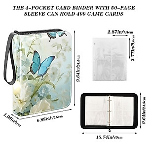 PYBUG Butterfly Trading Card Binder with Nylon Strap 4-Pocket Waterproof PU Leather Card Collection Binder for 400 Cards Sturdy Card Holder Folders for Game Cards,Sports Cards