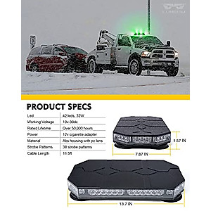 LUMENIX LED Rooftop Strobe Beacon Lights Magnetic Mount Emergency Traffic Security Warning Caution Flashing Plow Light Bar, for Construction Vehicles Tow Trucks Snowplow Postal Cars White/Green