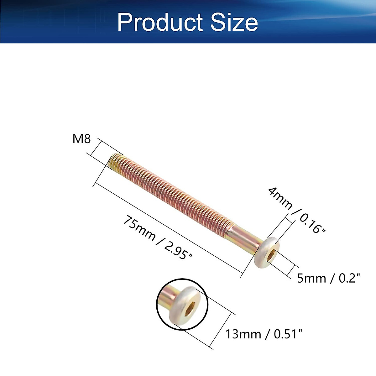 Yinpecly 10Pcs M8 × 75mm Carbon Steel Inner Hex Flat Head Screw Hex Socket Flat Head Screws Furniture Bolts Colorful Tone