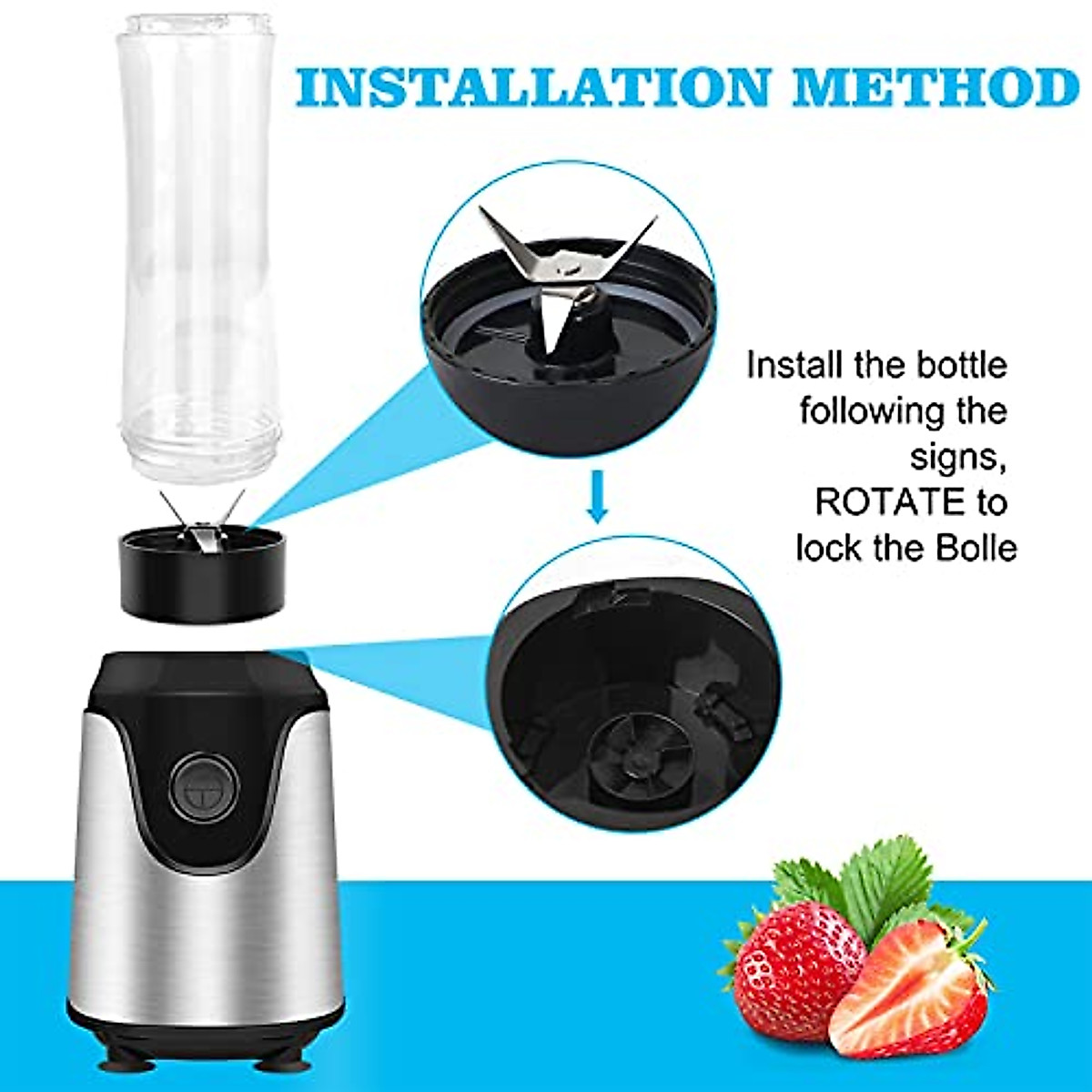 Personal Blender Countertop Smoothies Shakes: Professional Small Vegetable Food Blender Powerful Smoothie Maker Fruit Milkshake Mixer - 2x600ML Portable Travel Juice Cups One Grind Bottle & Kitchen