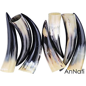 AnNafi® Original Natural Bull Horns I Handcrafted Cow Horn Set LARP SCA I ALE – Medieval Authentic Viking Drinking Horn I Curved Style Horns | Viking & Game of Thrones Fan Collection (Set of 3)