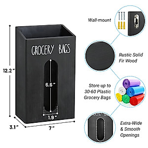 Farmhouse Wooden Grocery Bag Holder and Dispenser, Wall Mounted Plastic Bag Holder and Dispenser with Extra-Wide & Easy-Access Openings, Garbage Bag Dispenser Anti-Fingerprint Rustic Finish Bags Saver