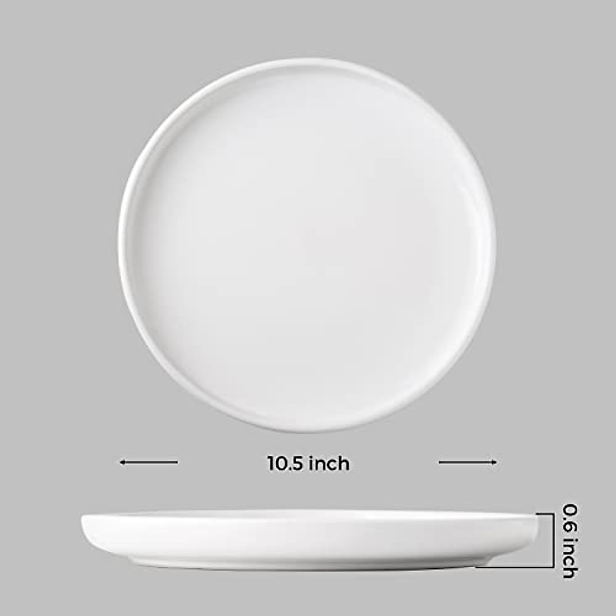 AmorArc Ceramic Dinner Plates Set of 6,10.5 inch Large Stoneware plates for Kitchen,Dinnerware Dishes set- Microwave,Dishwasher Safe,Scratch Resistant-White