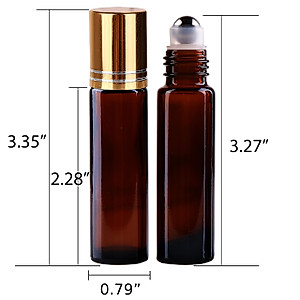 inice 24 Pack Amber Galss Roller Bottles for Aromatherapy Essential Oils,10ml Roll On Bottles with Stainless Steel Roller Balls Metal Cap