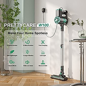PRETTYCARE Cordless Vacuum Cleaner, 180W Powerful Suction Stick Vacuum with 35min Long Runtime Detachable Battery, 6 in 1 Lightweight Quiet Vacuum Cleaner Perfect for Hardwood Floor Pet Hair