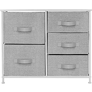 Sorbus Dresser with 5 Drawers - Furniture Storage Tower Unit for Bedroom, Hallway, Closet, Office Organization - Steel Frame, Wood Top, Easy Pull Fabric Bins (White/Gray)