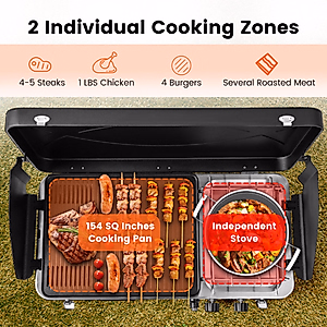 Gas Grill, 4 Burner Stove, 10,000 BTU Professional BBQ Grill, 2-in-1 Gas Camping Grill and Stove with Detachable Legs