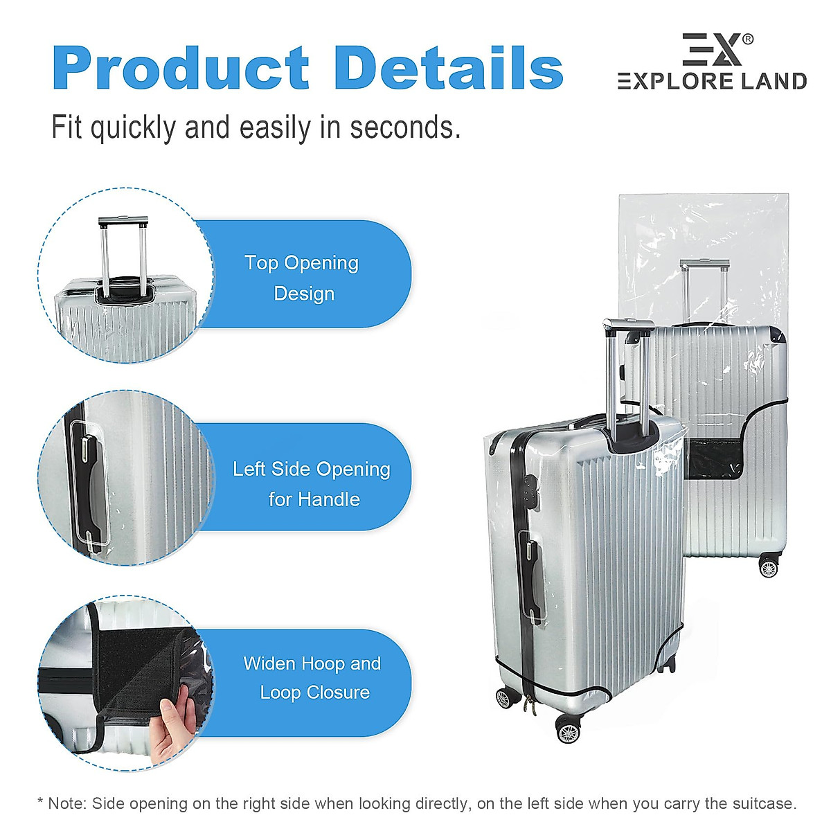 Explore Land Clear Luggage Cover Tough Protector Fits for 30-32 Inches Suitcase for Travel Airplane (PVC, XL)