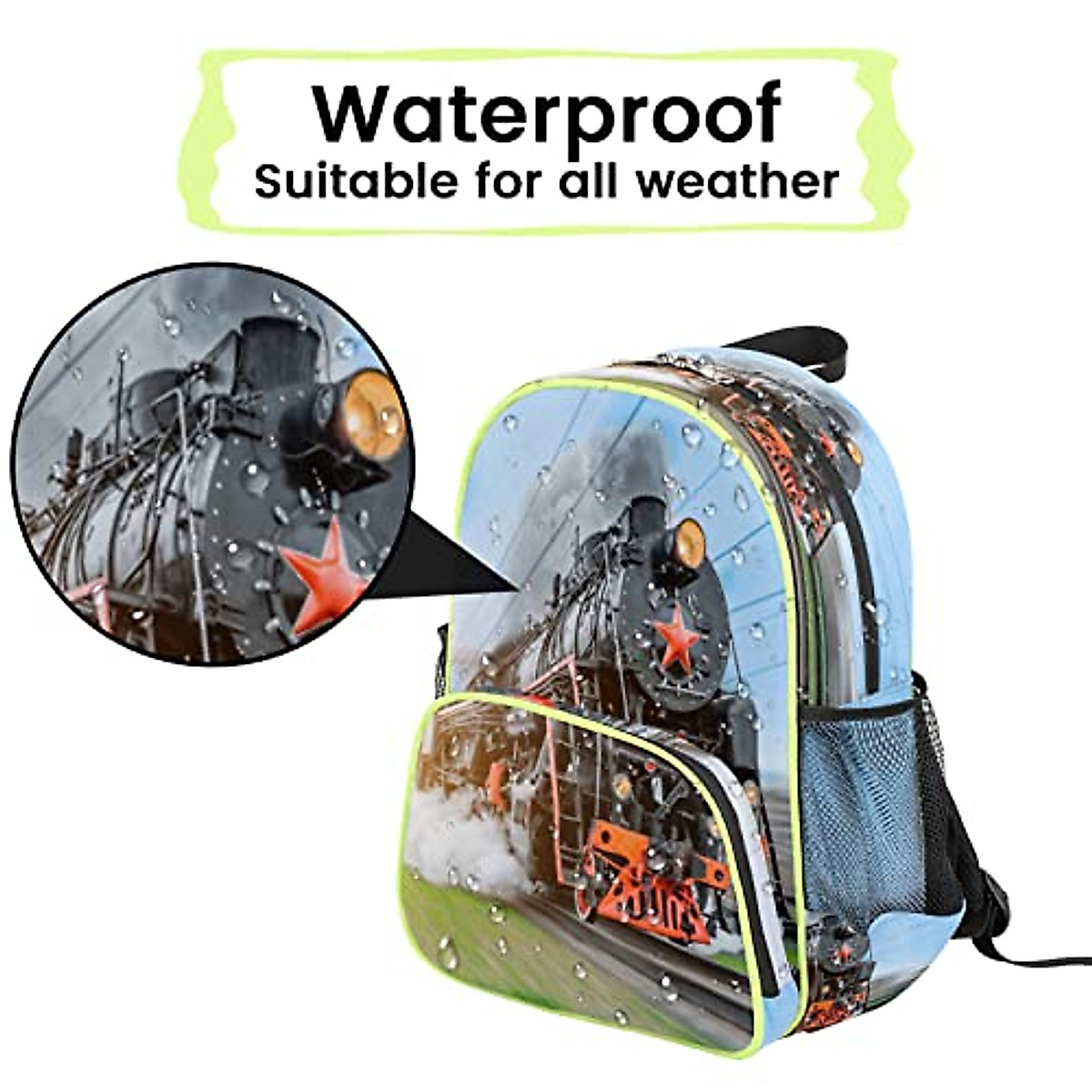 Steam Train Kids Backpack for Boys Girls, Vintage Locomotive Toddler Backpack School Bag Water Resistant Bookbag Travel Children Bag, Nursery Junior Primary Student Preschool Backpack With Chest Strap