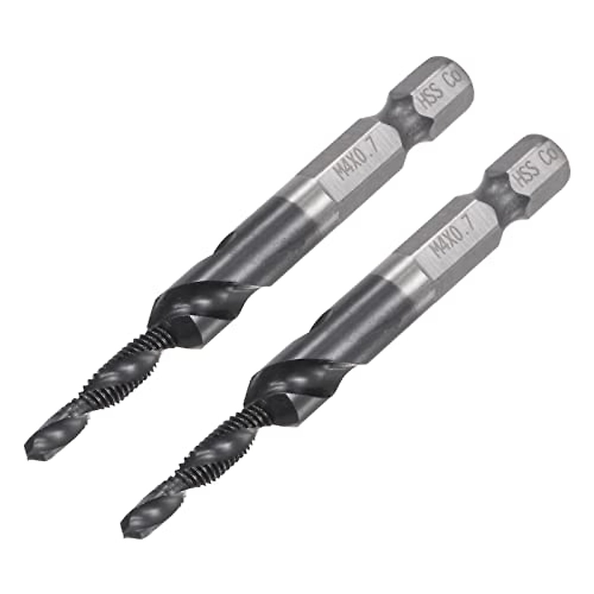 uxcell Combination Drill and Tap Bit, 1/4" Hex Shank M4 x 0.7 Metric TiAlN Coated M35 Cobalt High Speed Steel Spiral Flute Drilling Tapping Tool 2pcs