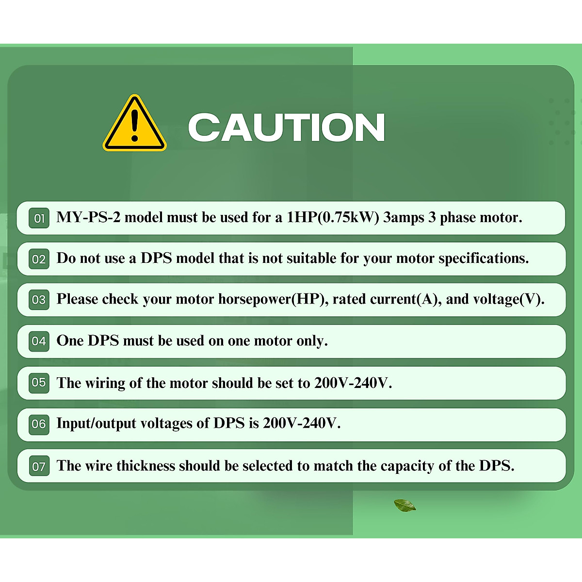 DPS 2HP My-PS-2 Used for 1HP(0.75kW) 3A Motor, Single to 3 Phase Converter, 1 DPS Must Be Used for 1 Motor Only, Input/Output 200-240V, UL Listed