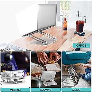 GOPHOR Laptop Stand, Adjustable Laptop Stand for Desk with Heat-Vent , Aluminum Ergonomic Laptop Riser, Portable Computer Notebook Stand Compatible for MacBook, Dell, HP More 10-17" Laptops (Silver)