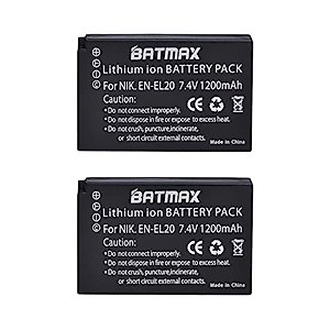 Batmax EN-EL20 Battery (2-Pack) + LED Built-in USB LCD Charger for Nikon EN-EL20 EN-EL20a Nikon P1000,1 J1, 1 J2, 1 J3, 1 S1, 1 V3, Coolpix A, 1 AW1,Coolpix P950 Cameras