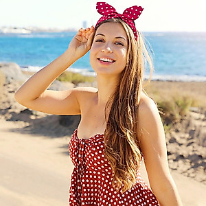 Deghew Red Polka Dot Bow headbands cute headbands hair accessories for women and girls (Wave Dot Red, one size)