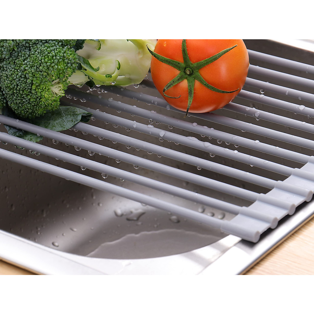 SCOLEA Roll Up Dish Drying Rack Over The Sink, Medium 17.1”x13.1” Heavy Duty, Multipurpose Roll-Up Foldable Silicone Coated Collapsible Drainer for Kitchen Sink (Warm Gray, Medium 17.1”x13.1”)