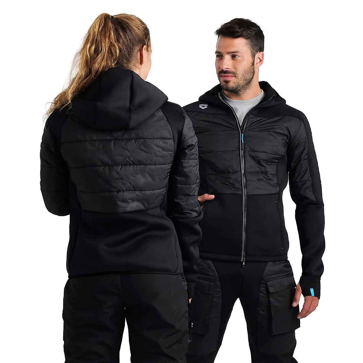 Arena Unisex Team Hooded F/Z Half-quilted Jacket, Black, X-Small