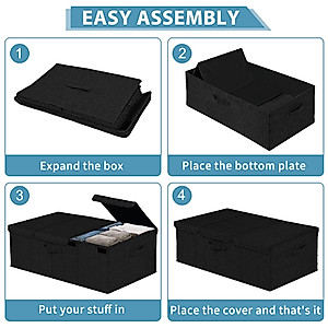 Hoyula Deep Under Bed Storage Container, 10" Tall Height Underbed Box Bin with Lids 31" Long Large Basket for Under Bed, Bedroom, Dorms, Clothes, Bed sheets, Blankets, 2 Pack, Black