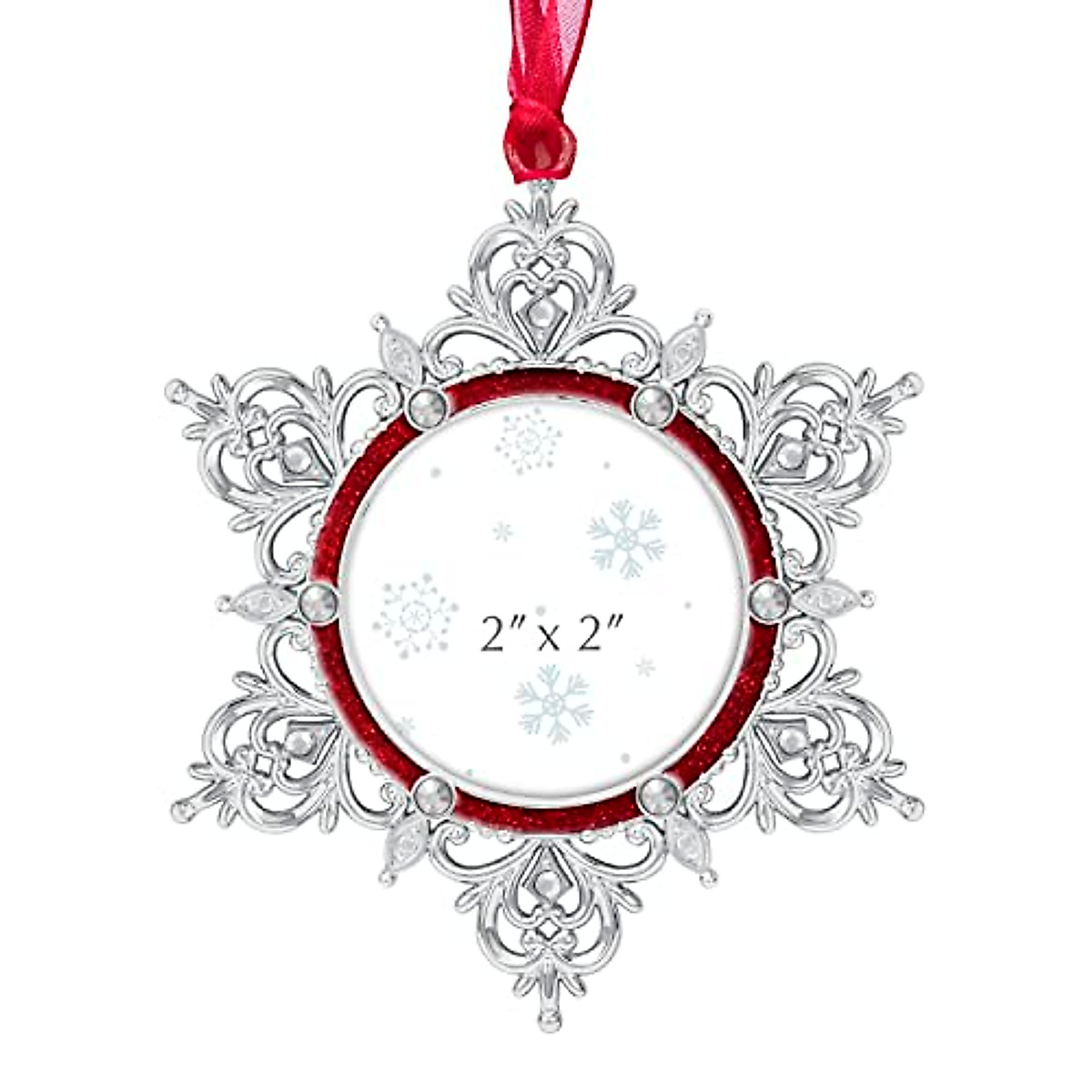 West style 2023 Snowflake Christmas Tree Ornaments Set 3 Pieces-Metallic Picture Frame Hanging Home Deco Hanging Pendant Holiday Keepsake Gift (Red, 3 Pieces)