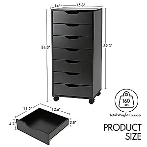 TUSY 7-Drawer Chest, Storage Dresser Cabinet with Wheels, Tall Chest of Drawers for Closet and Bedroom (Black, 7 Drawer)