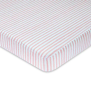Ely's & Co. Patent Pending Waterproof Crib Sheet | Toddler Sheet no Need for Crib Mattress Pad Cover or Protector I Mauve Pink Splash and Stripes