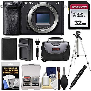 Sony Alpha A6400 4K Wi-Fi Digital Camera Body with 32GB Card + Battery + Charger + Case + Tripod + Kit
