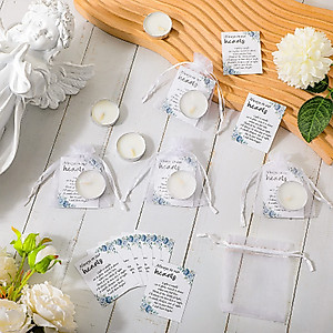 50 Set Funeral Party Favors Memorial White Candles Unscented Funeral Gifts Tealight Candles with Condolence Bereavement Cards and Organza Bags for Guest Celebration of Life Decorations (Elegant)