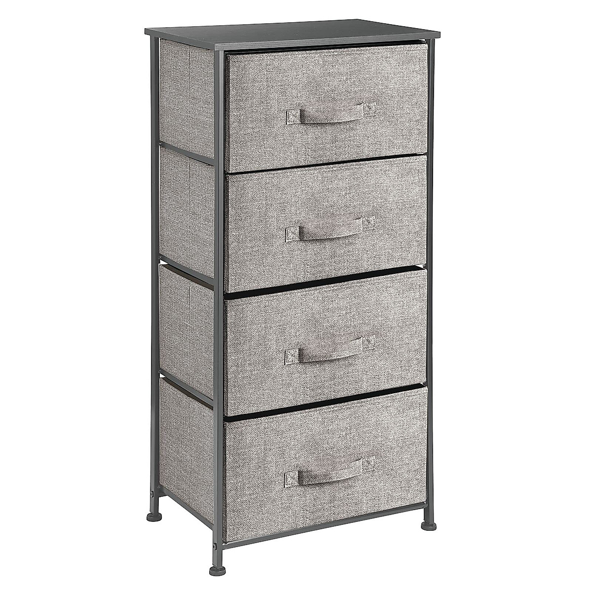 mDesign Tall Dresser Storage Tower Stand with 4 Removable Fabric Drawers - Steel Frame, Wood Top Organizer for Bedroom, Entryway, Closet - Lido Collection - Black/Graphite Gray