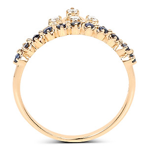 0.28 Carat Genuine Blue Sapphire and White Diamond 14K Yellow Gold Ring