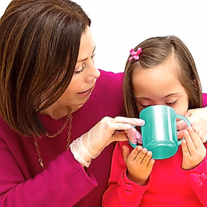 TalkTools Recessed Lid Cup with Handles - 2 Lids - Green | Therapy Cups | Helps Improve Lip Closure and Tongue Retraction | Alternative to Sippy Cup