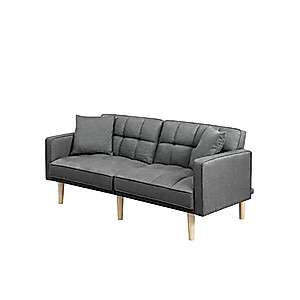 Lepfun Sleeper Sofa Bed Modern Tuft Futon Couch Convertible Loveseat Sleeper Reclining Sofa Bed Twin Size with Arms and 2 Pillows for Living Room, Dark Grey