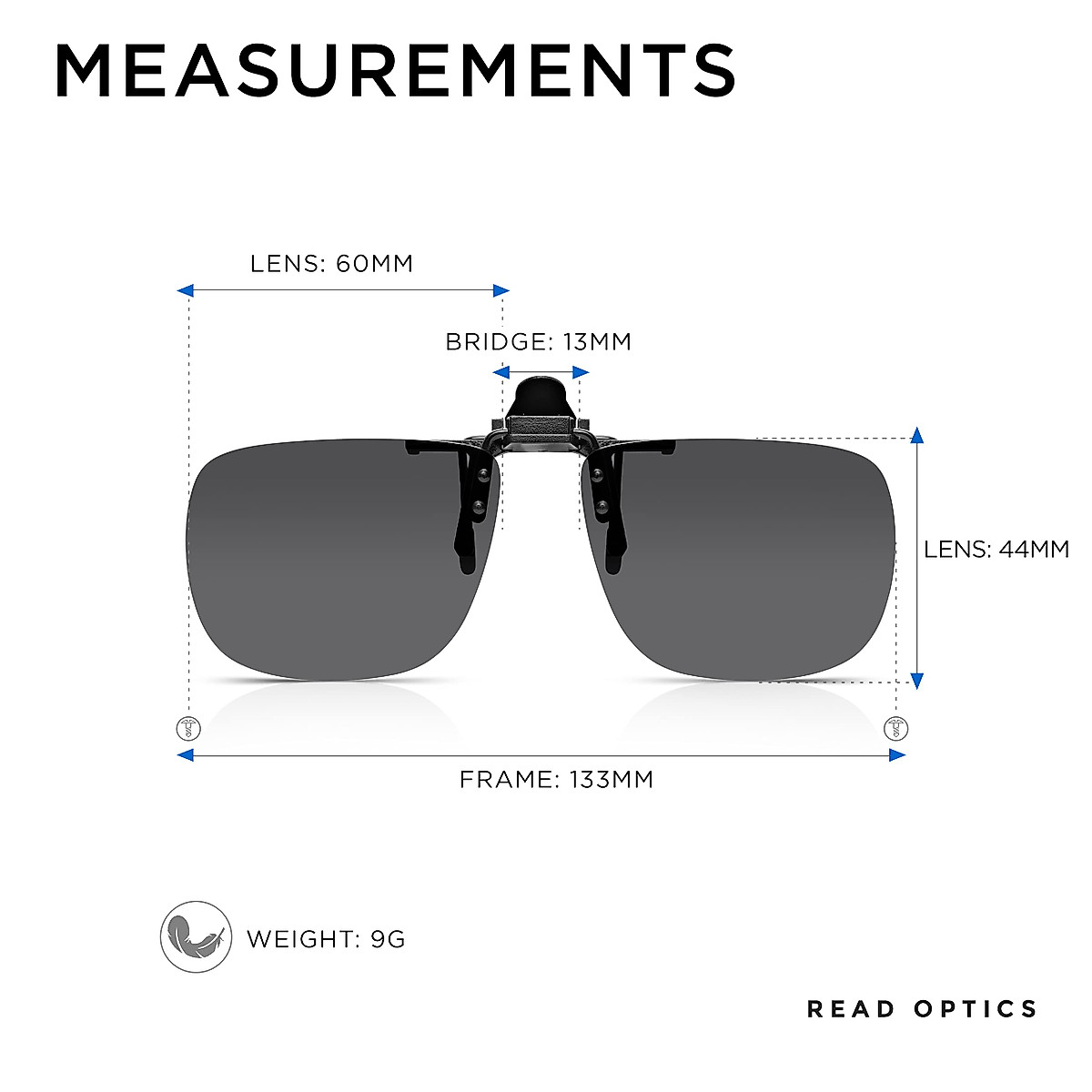 READOPTICS Clip on Sunglasses for Prescription or Non Prescription Specs, Polarized UV Protection, Flip Up Lightweight Lenses Attach Easily. 2 Pack Read Optics