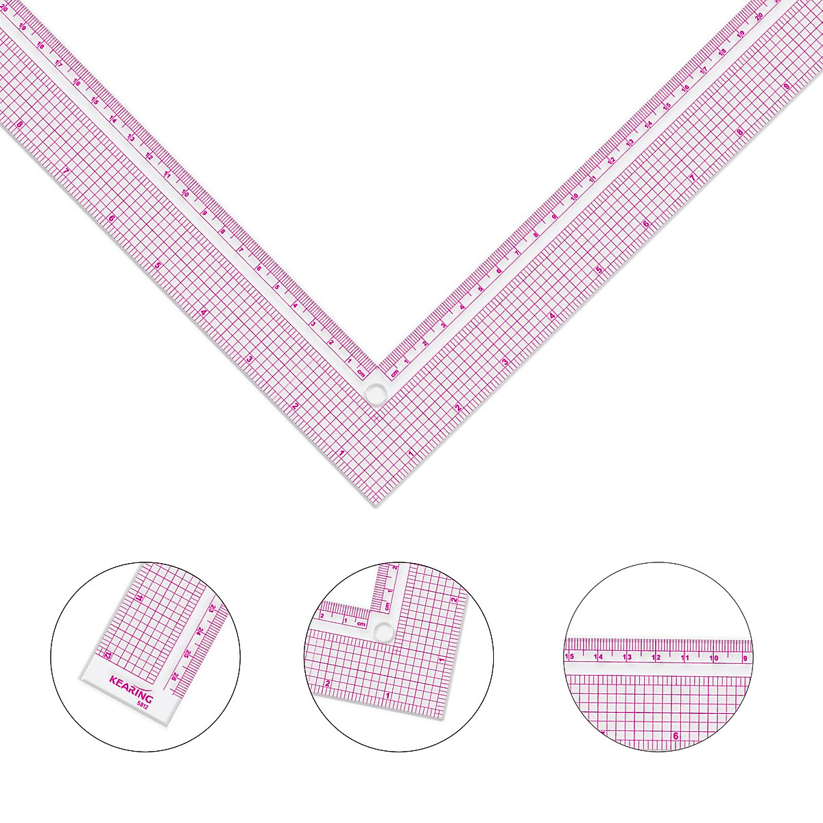 KEARING 12 Inch Plastic L-Square Ruler Clear Sewing Ruler for Pattern Making, Fabric Sewing Measuring Supplies