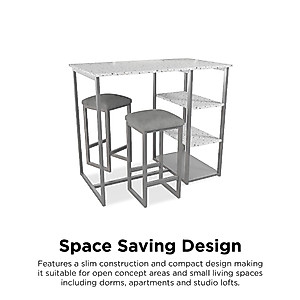 Novogratz Nora 3-Piece Pub Set with Faux Terrazzo Top, Gray