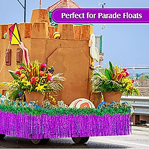 20 Pcs Mardi Gras Parade Float Decorations Including 8 Pcs 10 ft Metallic Foil Fringe Curtains 12 Pcs 6.5 ft Tinsel Garland for Carnival St. Patrick's Day Party Car Decorations (Purple, Green)