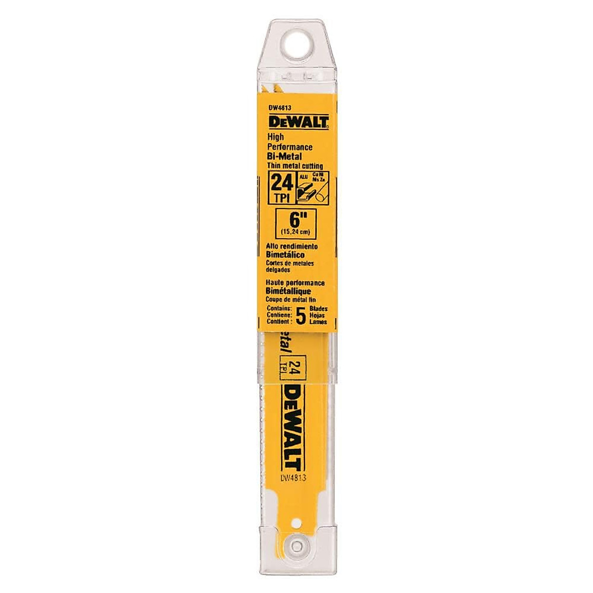 DEWALT Reciprocating Saw Blades, Straight Back, Bi-Metal, 6-Inch 24 TPI, 5-Pack (DW4813)