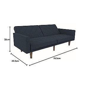 DHP Paxson Convertible Futon Couch Bed with Linen Upholstery and Wood Legs - Navy Blue, Modern/Contemporary