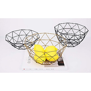 IBWell Geometric Metal Wire Fruit Bowl, Iron Arts Fruit Storage Baskets for Kitchen Counter, Countertop, Home Decor, Table Centerpiece Decorative hold Vegetables, Bread, Snacks, Potpourris(Large Gold)